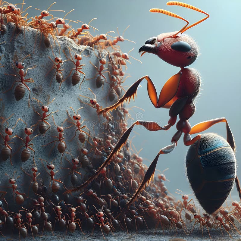 Queen Ant Order Her Subordinates To Follow Her Lead. Stock Illustration ...