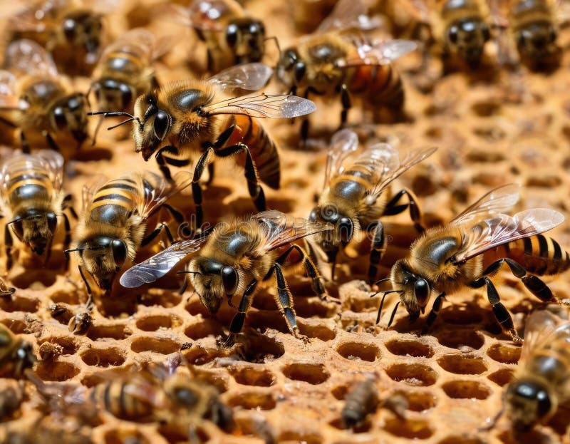 Queen Bee (apis Mellifera) and Bee Workers Around Her - the Life of a ...
