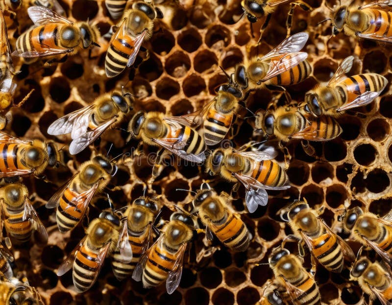 Queen Bee (apis Mellifera) and Bee Workers Around Her - the Life of a ...
