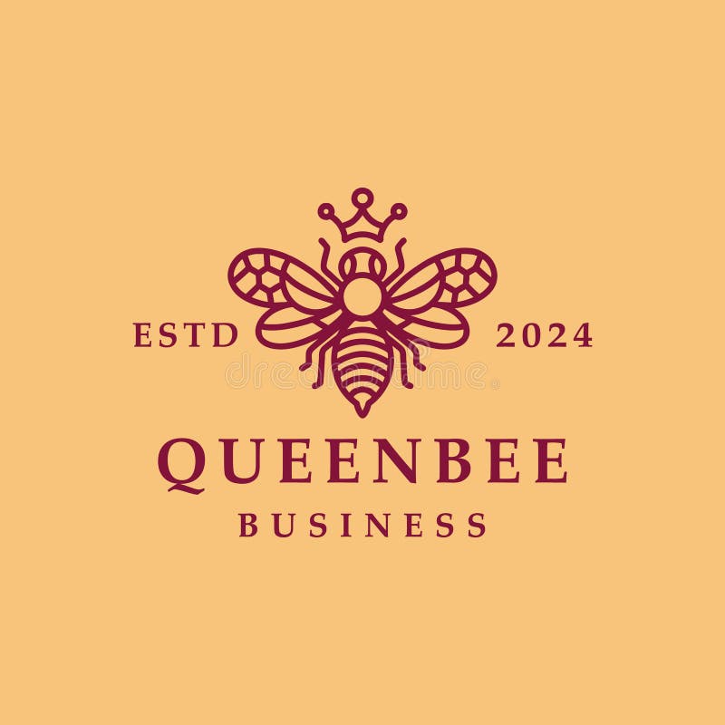 Queen Bee Monoline Vector Logo Design Illustration Stock Vector ...