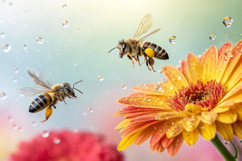 Queen Bees and Wasps with Gerbera Stock Illustration - Illustration of ...