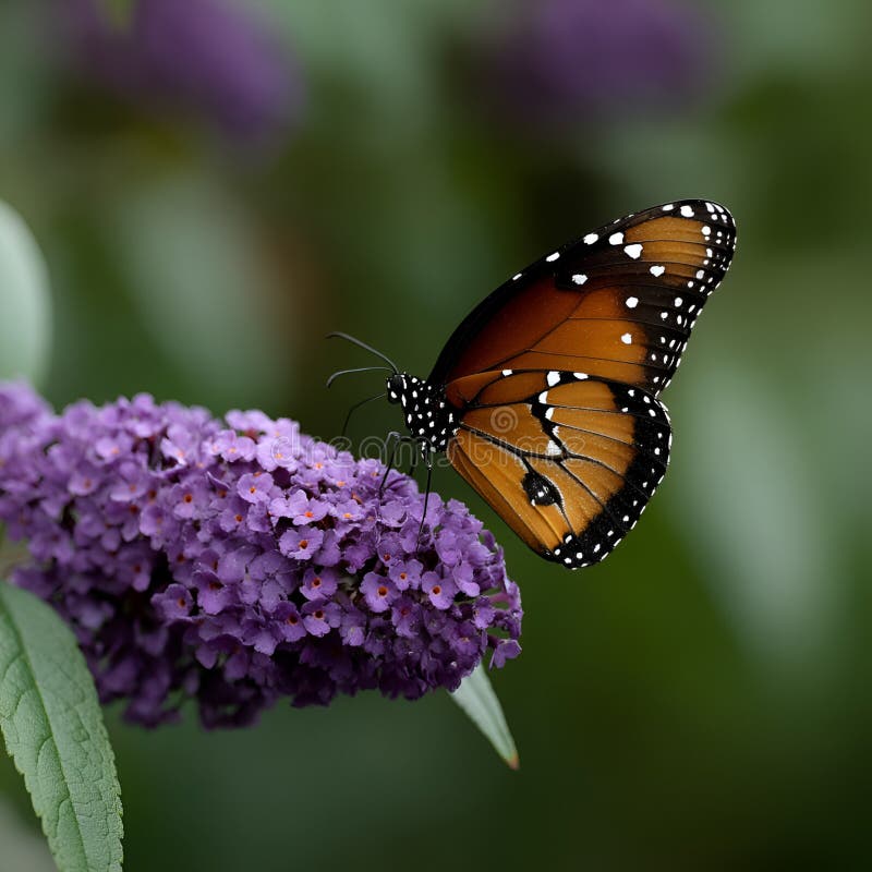 A Monarch Butterfly Perched Delicately on a Vibrant Purple Flower in a ...