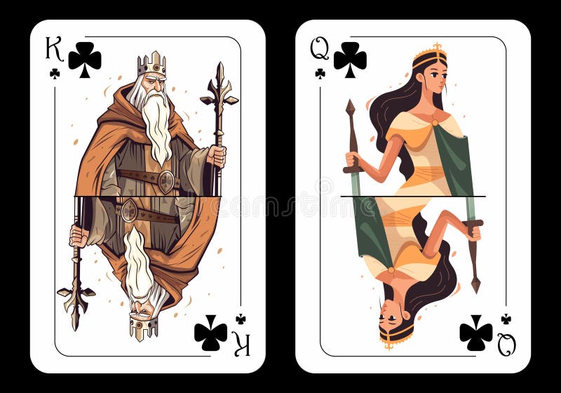 Queen of Clubs and King of Clubs, Original Playing Card Design Stock ...