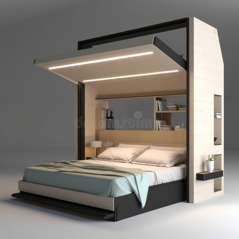 Queen Horizontal Murphy Bed. Generative AI Stock Illustration ...