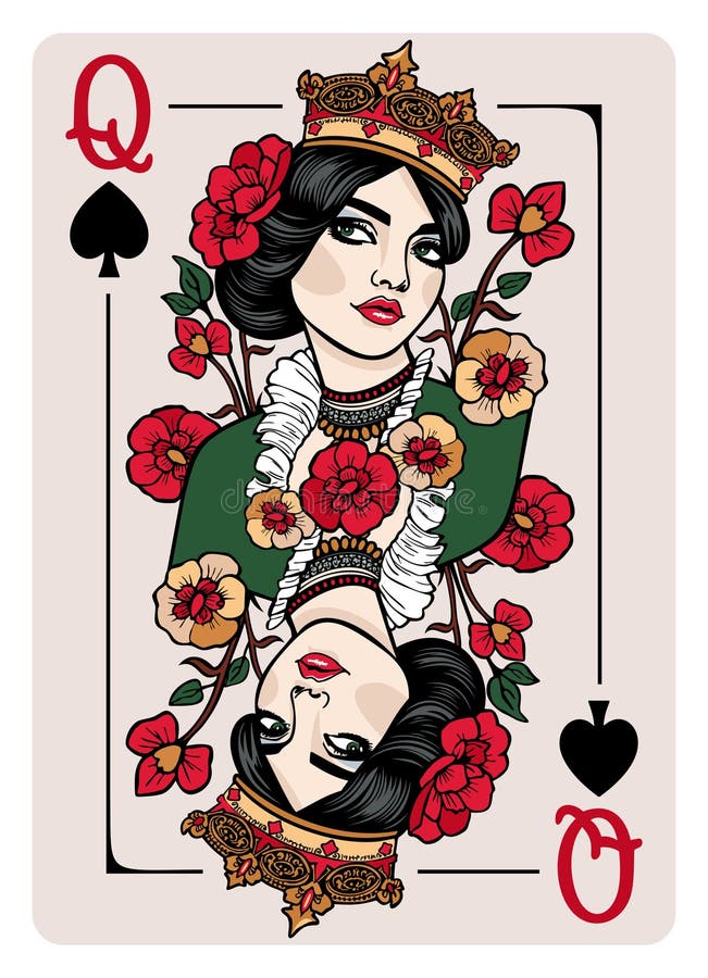 Queen Od Spades. Playing Card Vector Stock Vector - Illustration of ...