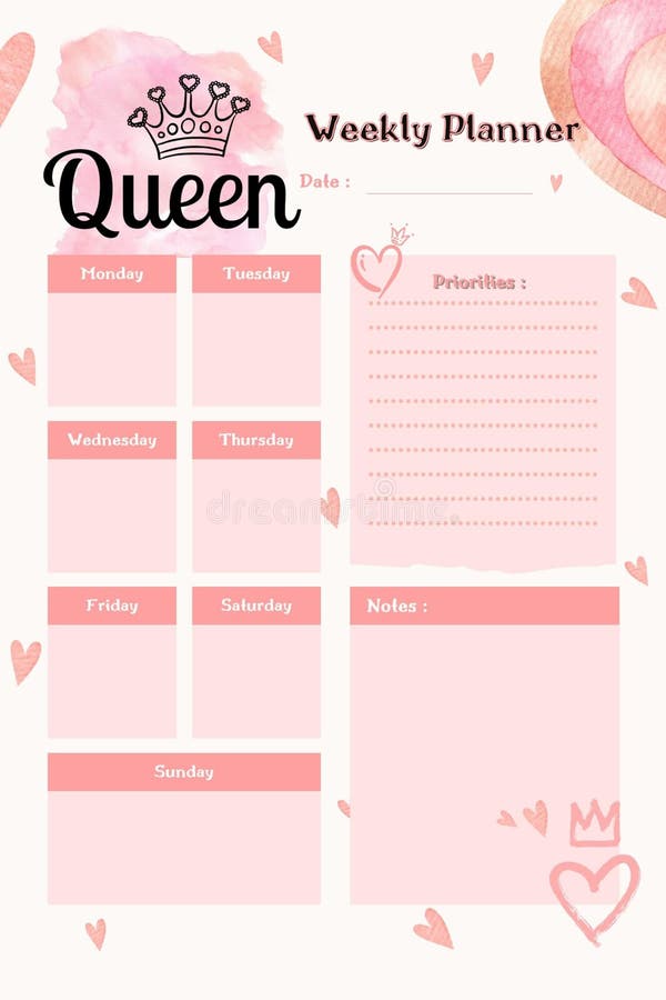 Queen Planner Digital Printable Blank Template Insert Stock ...