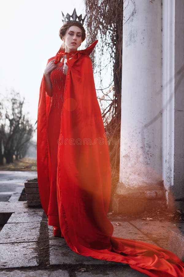 Woman Red Dress, Fashion Model Waving Flying Fabric, Lady Gown Cloth ...