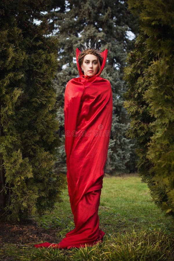 Queen in the red cloak stock photo. Image of makeup, cosplay - 37433474