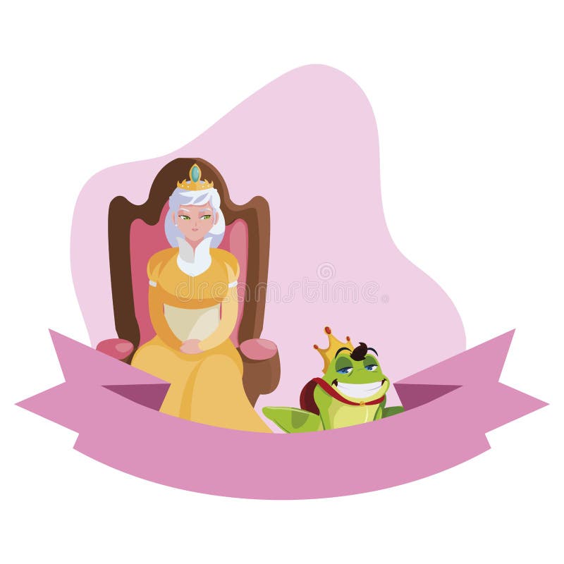 Queen on Throne with Toad Prince Characters Stock Illustration ...