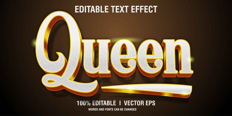 Editable Queen Vector 3d Text Effect with Modern Style Design Stock ...