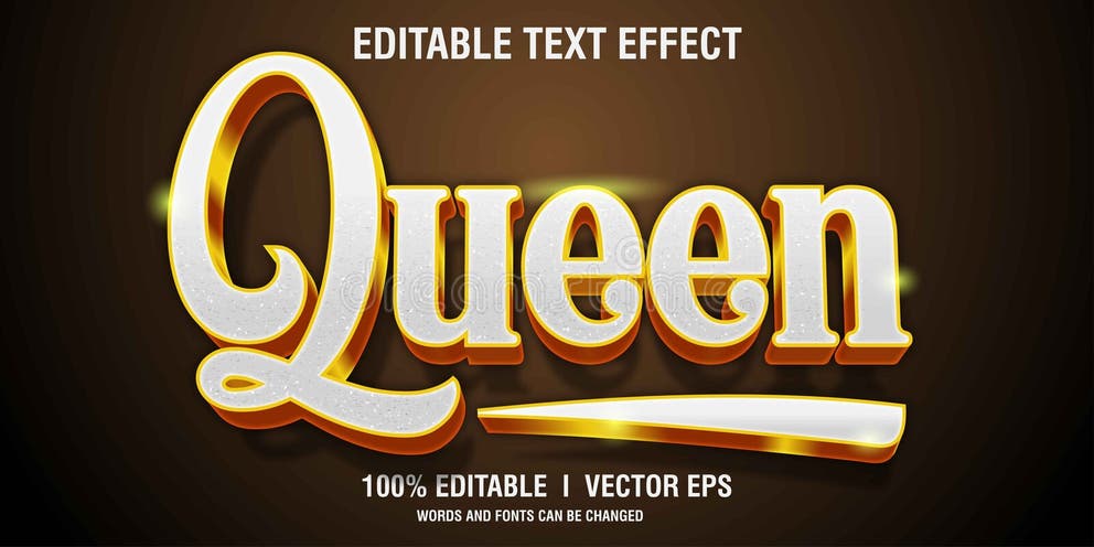 Editable Queen Vector 3d Text Effect with Modern Style Design Stock ...