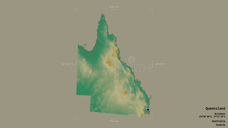 Queensland, Australia. Low-res Satellite. Labelled Points of Cities ...