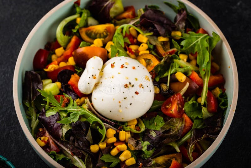 Queijo Burrata Com Salada Vegetal Imagem de Stock - Imagem de lanche ...