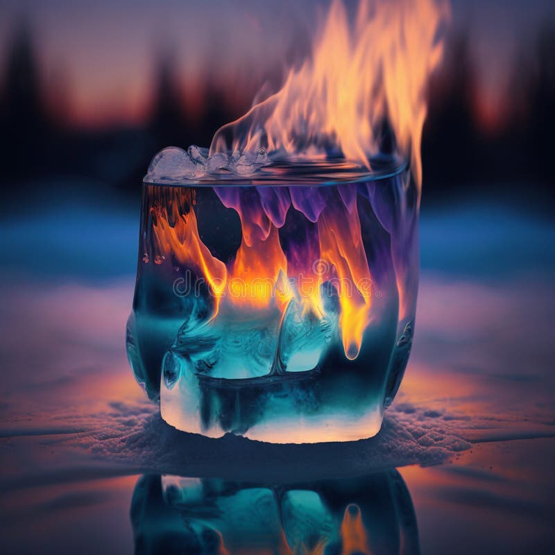 Queimando Cubo De Gelo Sobre Fundo Preto Ilustração Stock - Ilustração ...