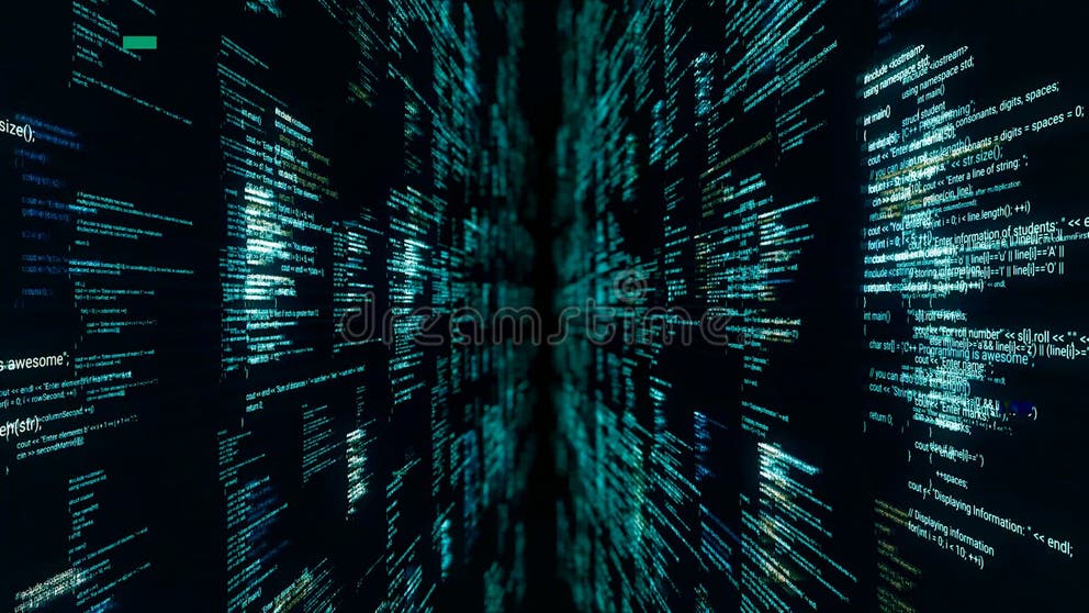 Quellcodes Im Cyberspace Auf Schwarzen Hintergrund. Animation. in Der ...