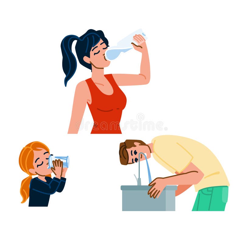 Quench Thirsty People Drinking Vector Stock Illustration - Illustration ...