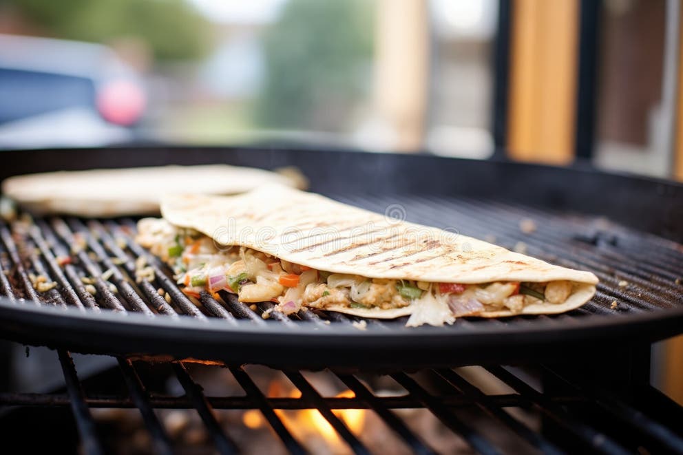 Quesadilla on Grill, Char Marks Visible Stock Photo - Image of cooking ...