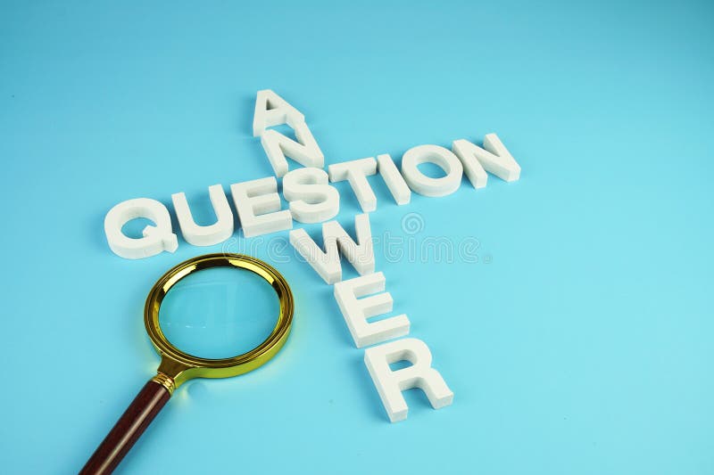 Question and Answer Alphabet Letters with Magnifying Glass on Blue ...
