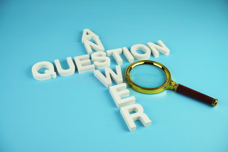 Question and Answer Alphabet Letters with Magnifying Glass on Blue ...