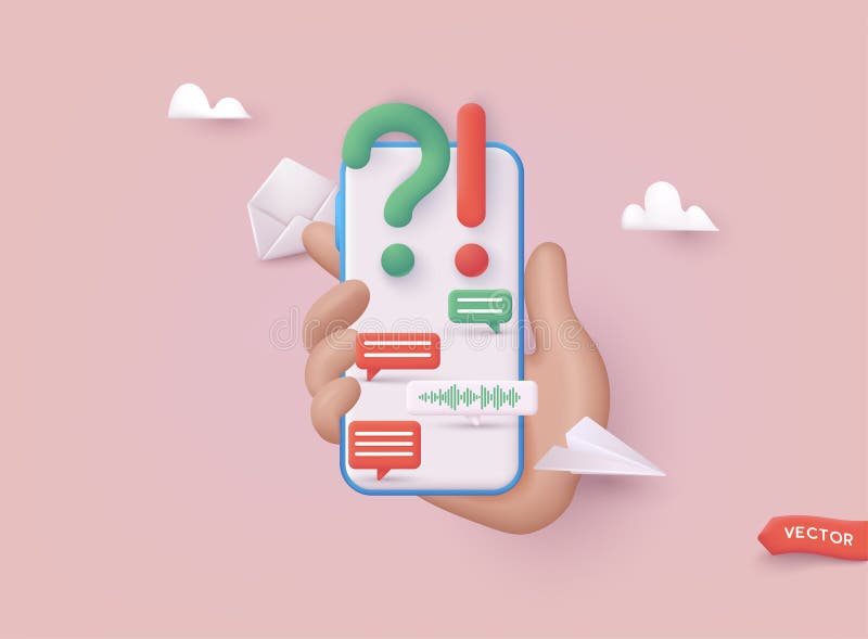 Question and Answers Concept. Hand Hold Smartphone with Support App ...