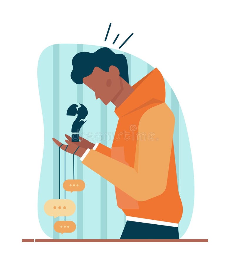 Question Concept. Confused Character in Doubt with Big Question Stock ...