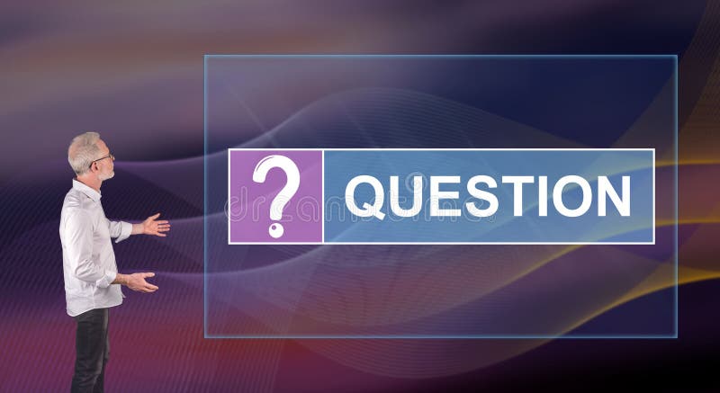 A Question Concept Explained by a Businessman on a Wall Screen Stock ...