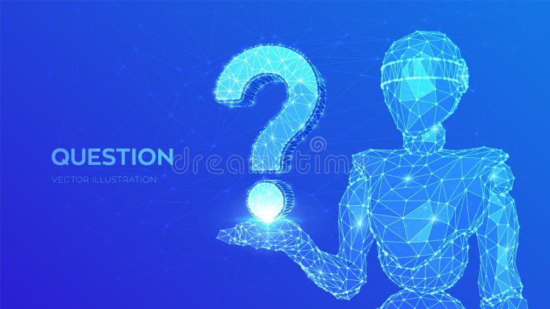 Question Mark. Abstract 3d Low Polygonal Robot Holding Question Sign ...