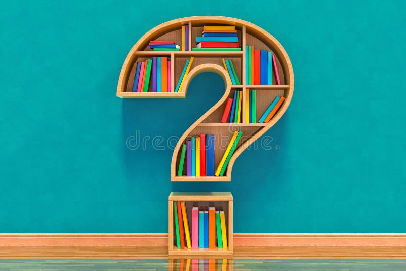 Question Mark As Bookshelf with Books in the Room Near Wall, 3D ...