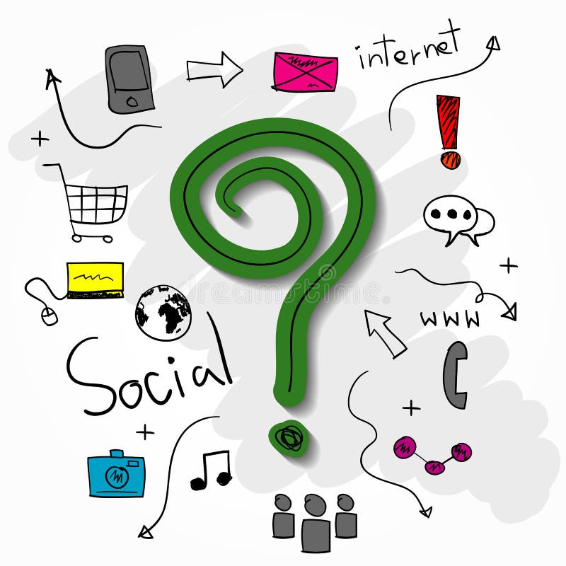 Question Mark and Collage with Web Icons Background Stock Vector ...