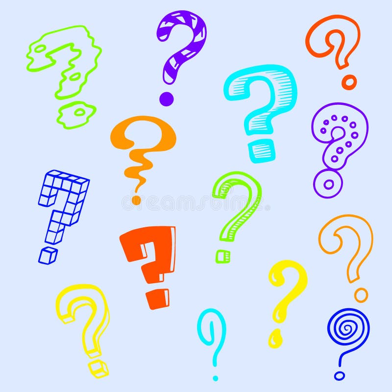 Question Mark. Colorful Doodle Interrogation Symbols. Search Solution ...