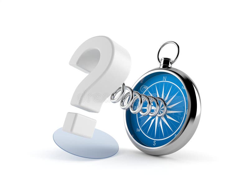 Compass and Question Mark Isolated on White Background. 3D Illustration ...