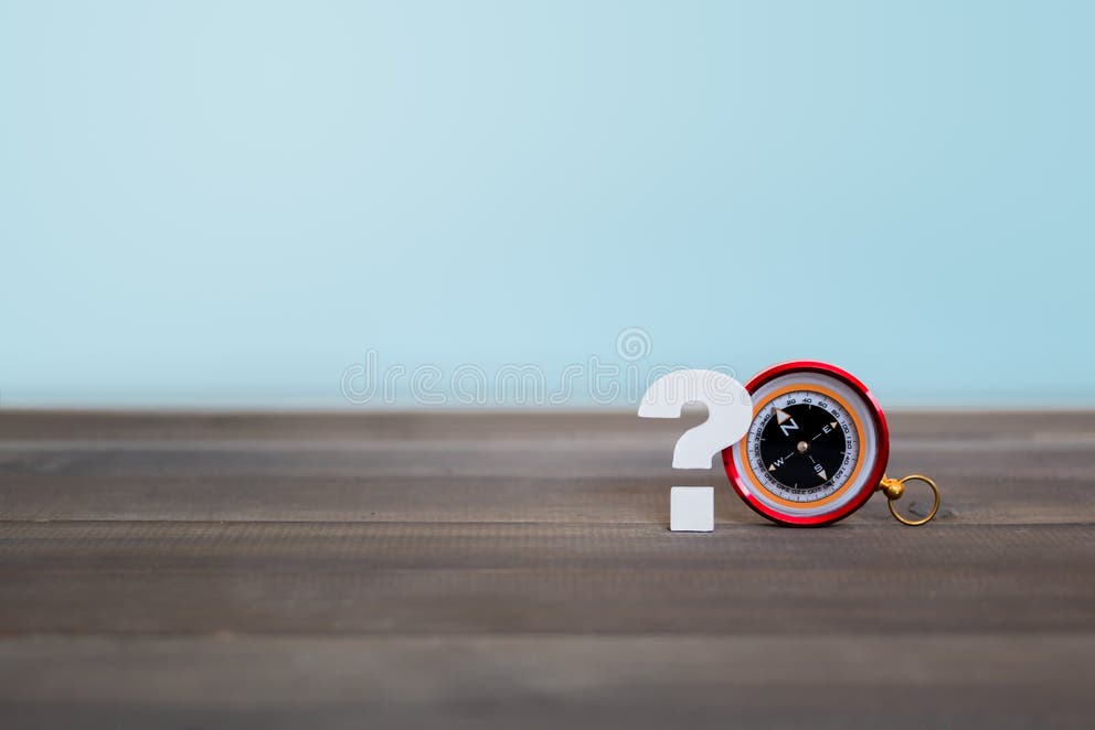 Question Mark with Compass on Wood Table , Problem Concept Stock Image ...
