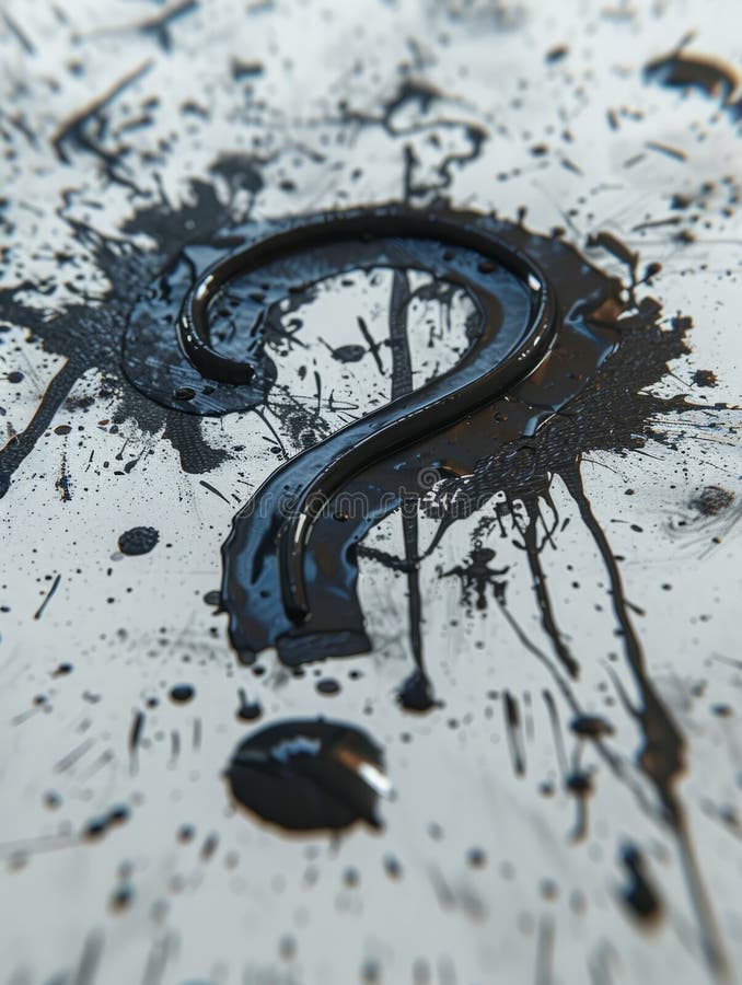 Question Mark Created with Black Liquid on a Splattered Surface. Stock ...