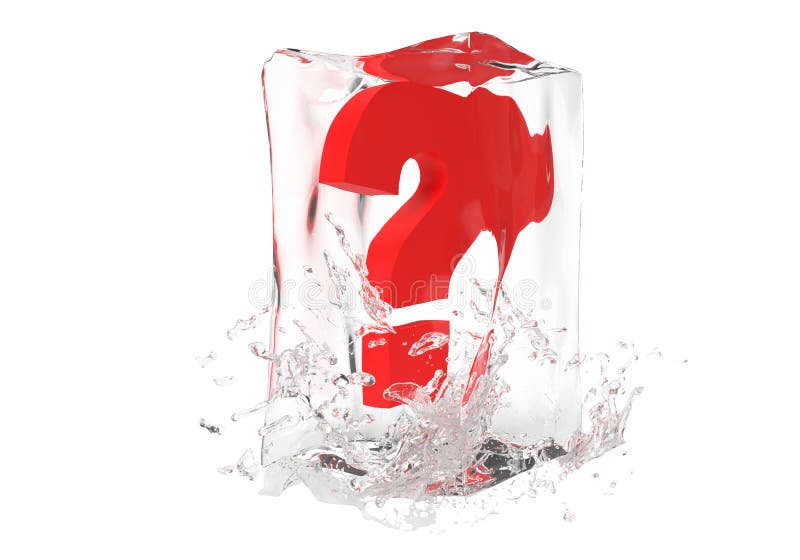 Question Mark in Cube of Melting Ice and Drop Water on Isolated ...
