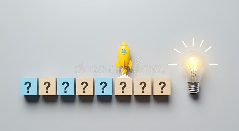 Question Mark Cubes, Rocket Launch, and Idea Bulb: a Minimalist Concept ...