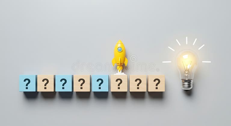 Question Mark Cubes, Rocket Launch, and Idea Bulb: a Minimalist Concept ...