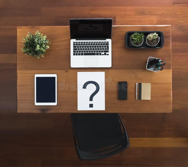 Question Mark on the Desk at Office Stock Image - Image of laptop ...