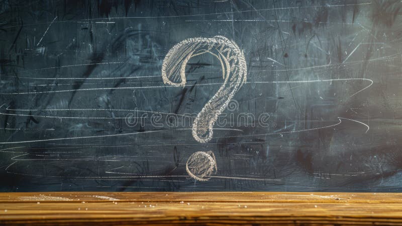 Question Mark Drawn on a Chalkboard with Wooden Surface Below. Stock ...