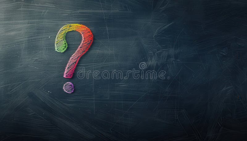 Question Mark Drawn in Colorful Chalk on a Dark Chalkboard Background ...