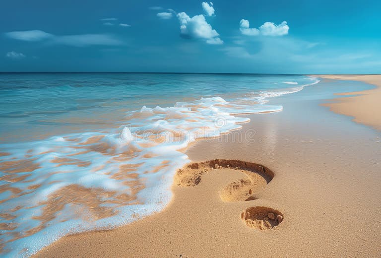 Question Mark Drawn on Sand Next To Sea Wave. Stock Image - Image of ...