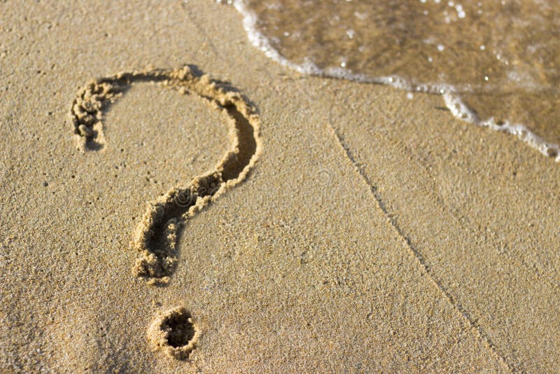 Question Mark Drawn on a Sandy Beach and Sea Foam, Close-up, Top View ...