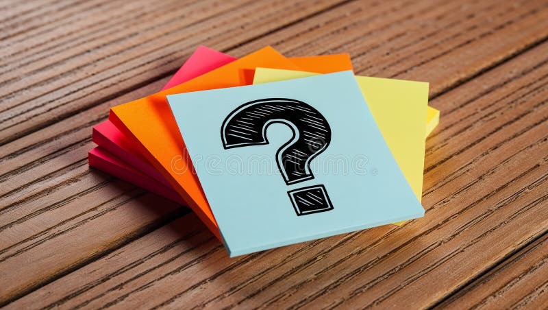 Question Mark Drawn on a Sticky Note Placed on a Wooden Table Stock ...