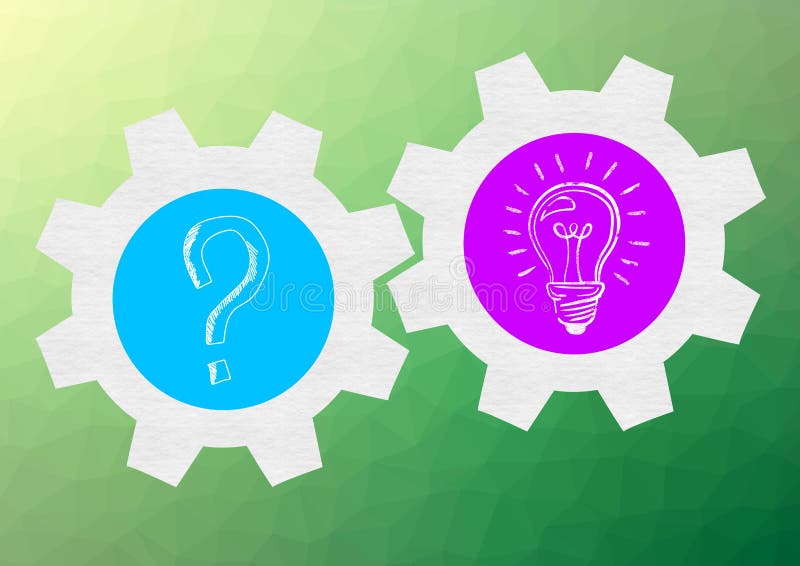 Question Mark and Electric Light Blub in Gear Stock Illustration ...