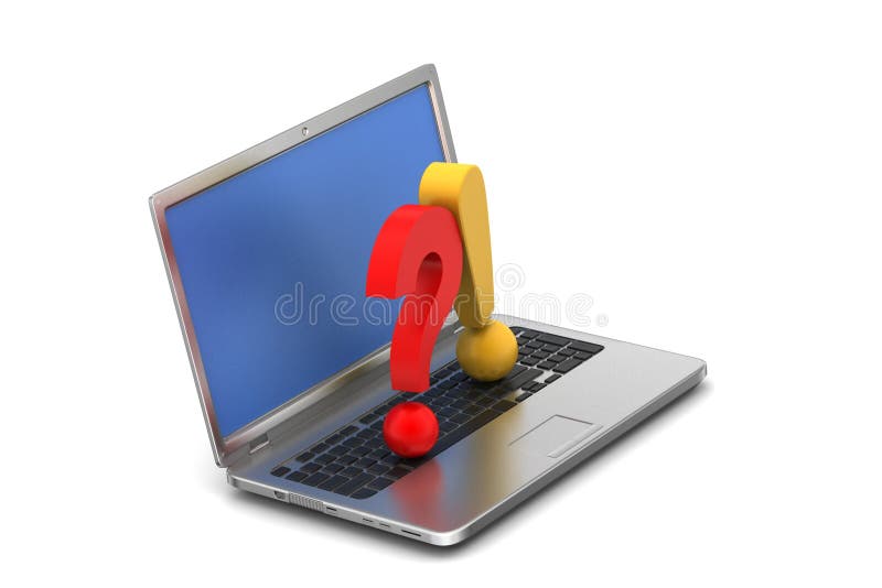 Question Mark with Exclamation Mark with Laptop Stock Photo - Image of ...