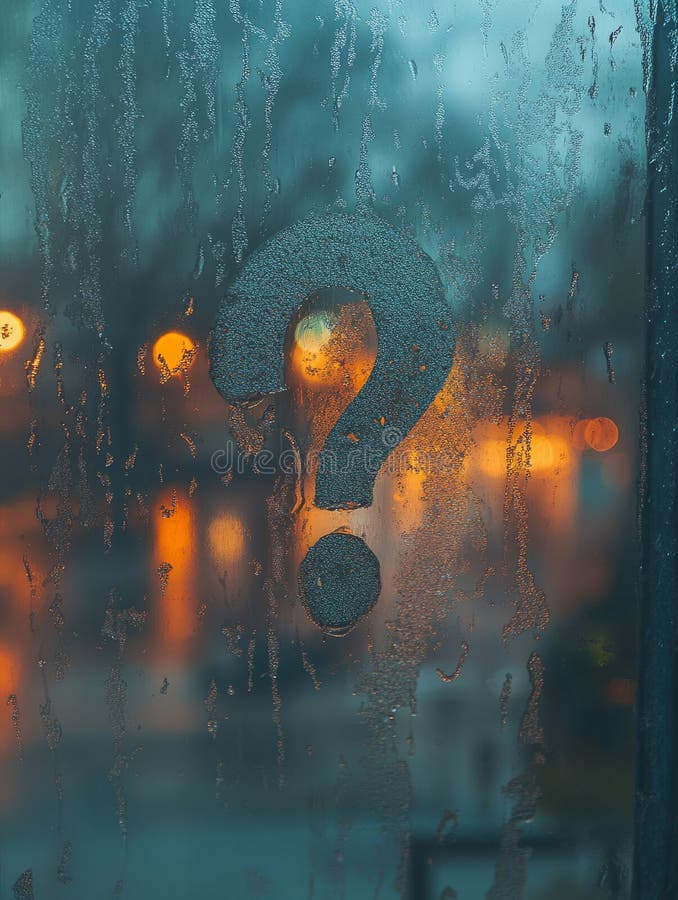 Question Mark on Fogged Glass Window in the Rain. Stock Image - Image ...