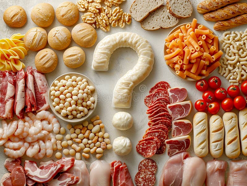 Question Mark among Food Products, Concept of Choosing Products Stock ...