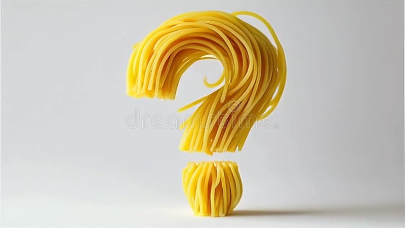 Question Mark Formed with Yellow Spaghetti Pasta on White Background in Eye Level Studio Shot ...