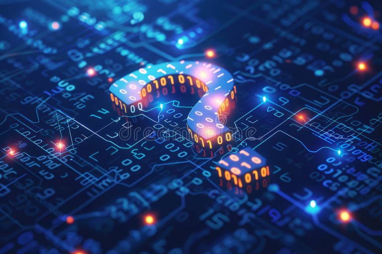 Question Mark Forming with Binary Code on Circuit Board Stock ...
