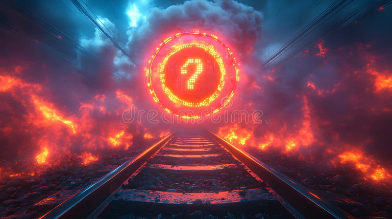 A Question Mark Glows Brightly within a Fiery Ring in the Sky Above a ...
