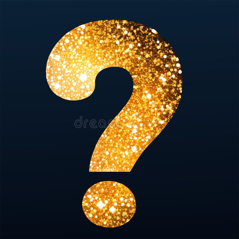 Question Mark. Golden Glittering Question Mark on Dark Blue Background ...